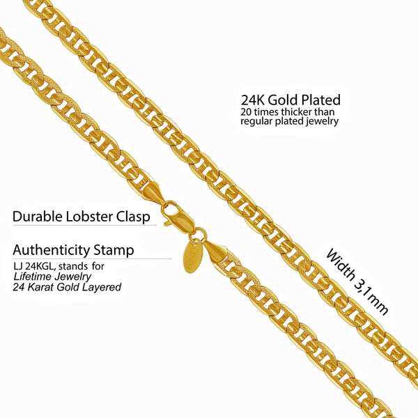3mm Crushed Mariner Chain Necklace for Women 24k Gold Plated | Lifetime ...