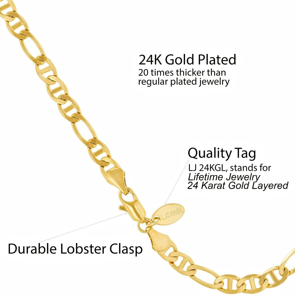 6mm Figaro Mariner Link Anklet - Gold Plated | Lifetime Jewelry