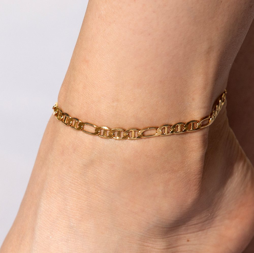 6mm Figaro Mariner Link Anklet - Gold Plated | Lifetime Jewelry